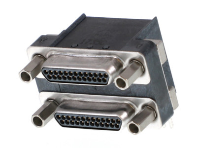 1.27mm Pitch Commercial Micro-D, Dual Stack, PCB Mount, Right-Angle Plug, 30 Circuits