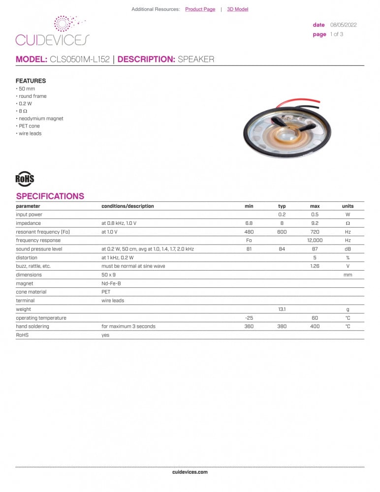 CLS0501M-L152 datasheet page 1