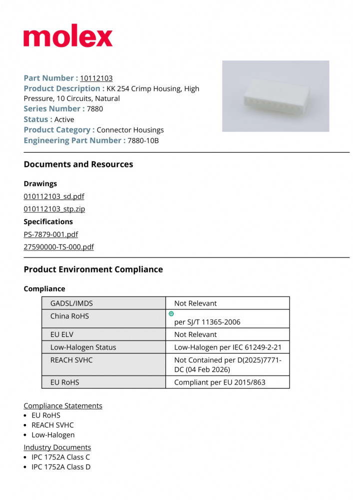 Product specification document page 1