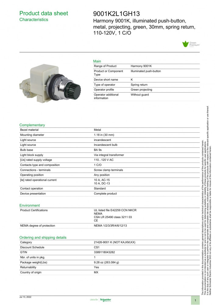 9001K2L1GH13 technical document page 1