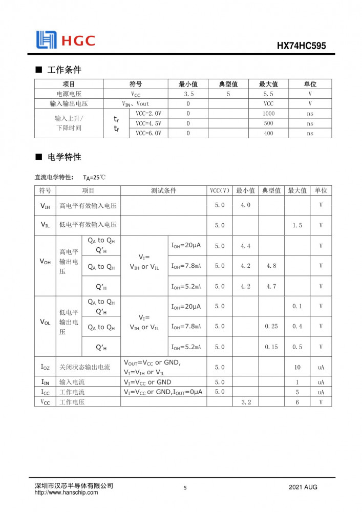 HX74HC595IDRG datasheet page 5