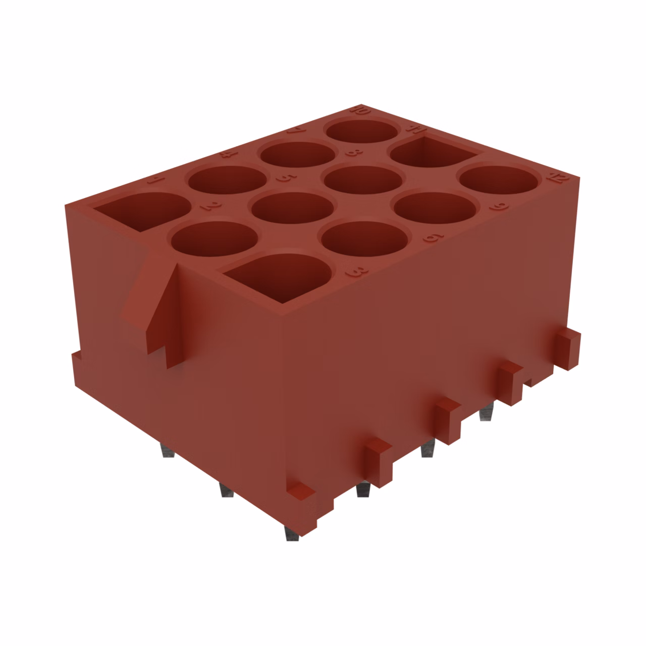 MLX Power Connector Header, 6.35mm Pitch, Vertical, with Compliant Polarizing Peg, Polyester 94V-0, Brick Red, 12 Circuits for sale