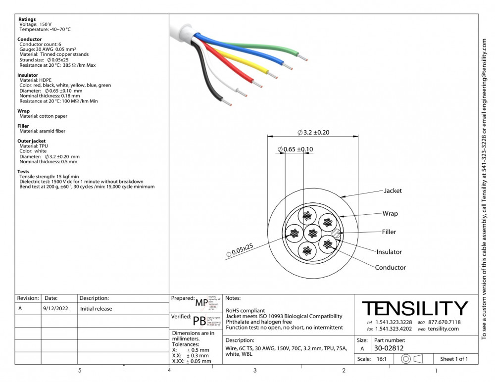 Tensility International 30-02812 cable specification drawing