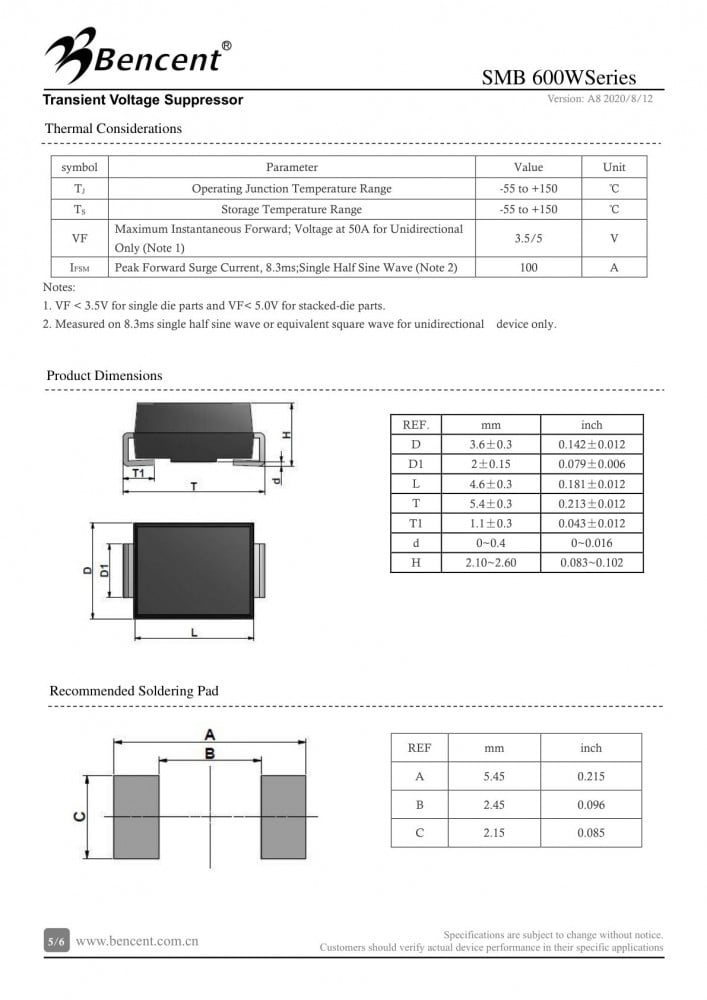 Bencent BV-SMBJ series datasheet page 5
