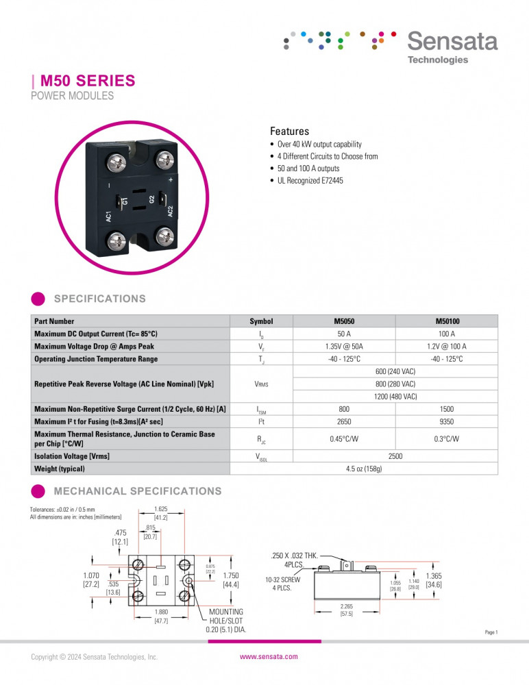 M50 series power module datasheet page 1
