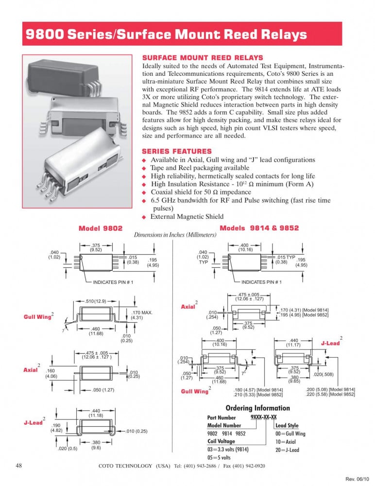 COTO 9800 Series reed relay datasheet page 1