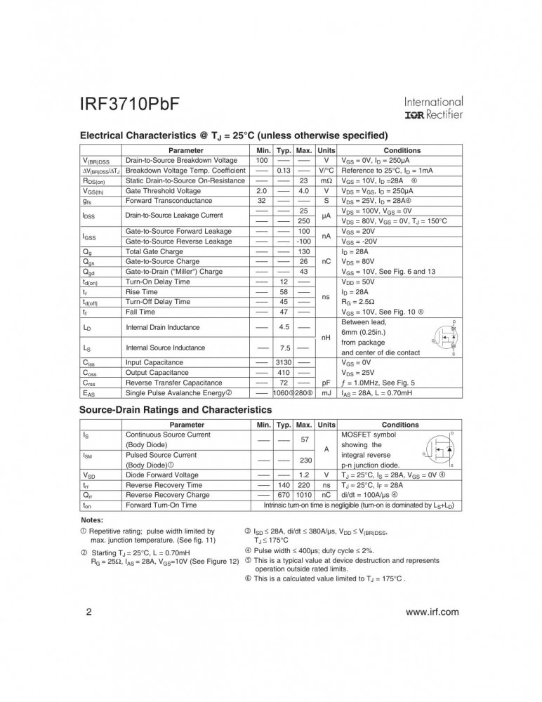 IRF3710PBF datasheet page 2