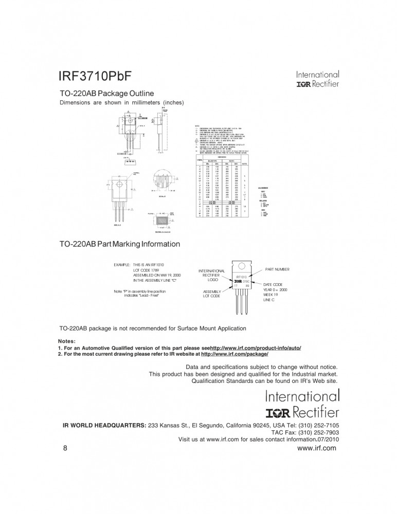 IRF3710PBF datasheet page 8