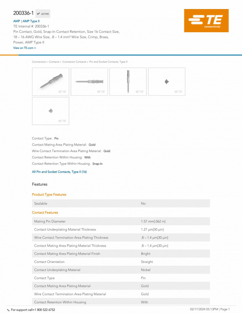 TE Connectivity 200336-1 technical document page 1