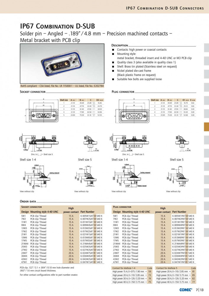 Conec IP67 Combination D-Sub product drawing