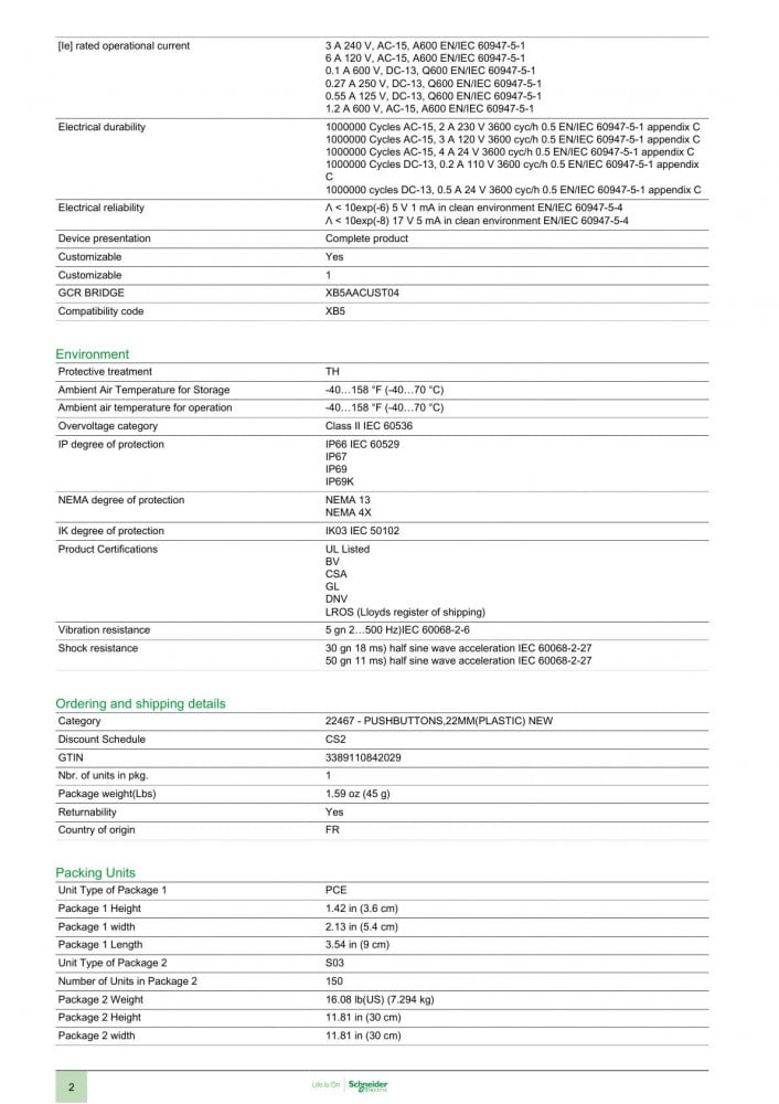 XB5AA35 technical document page 2