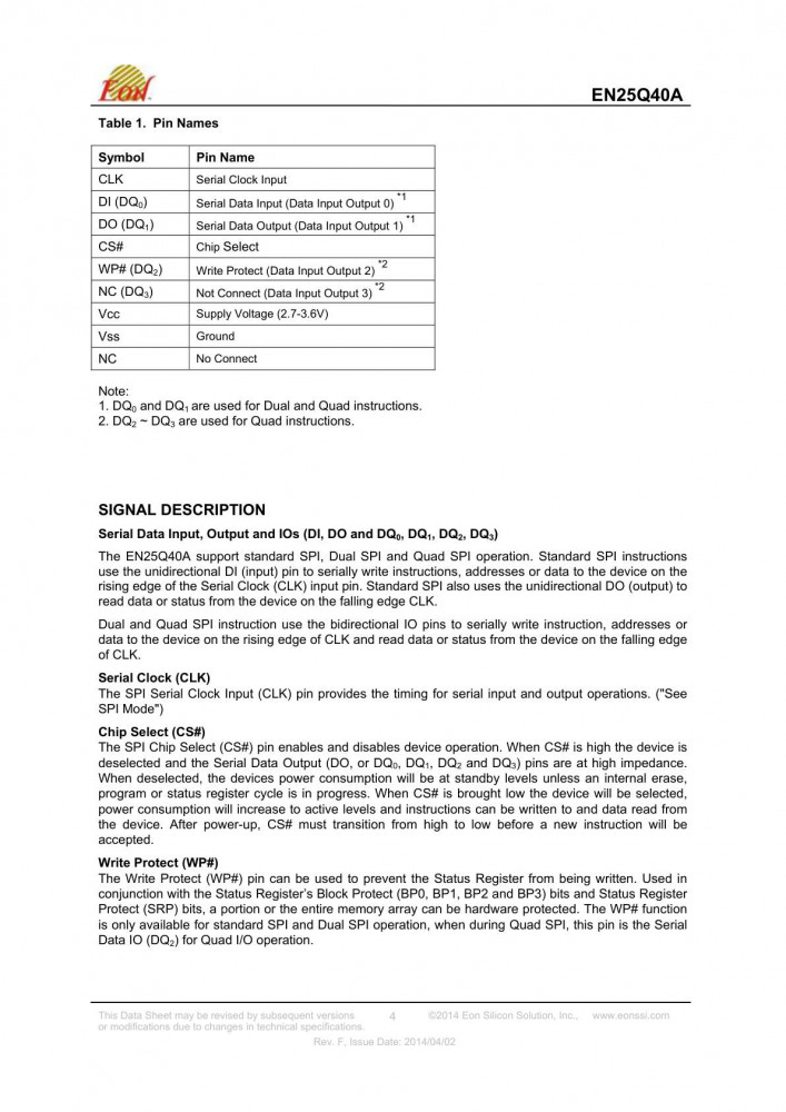 EN25Q40A datasheet page 4