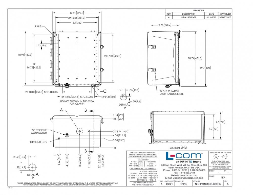 L-com NBBPC181610-000DR technical drawing
