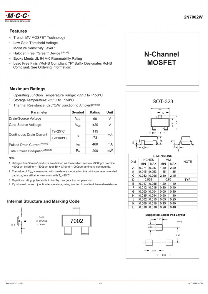 2N7002W-TP datasheet page 1