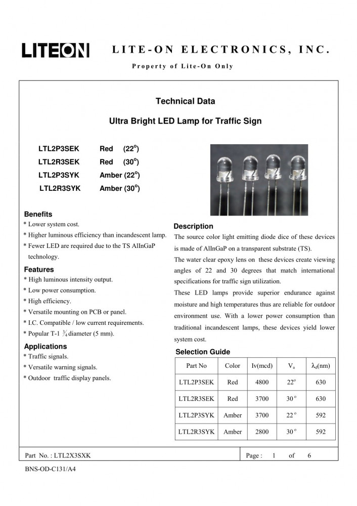 LTL2P3SEK datasheet page 1