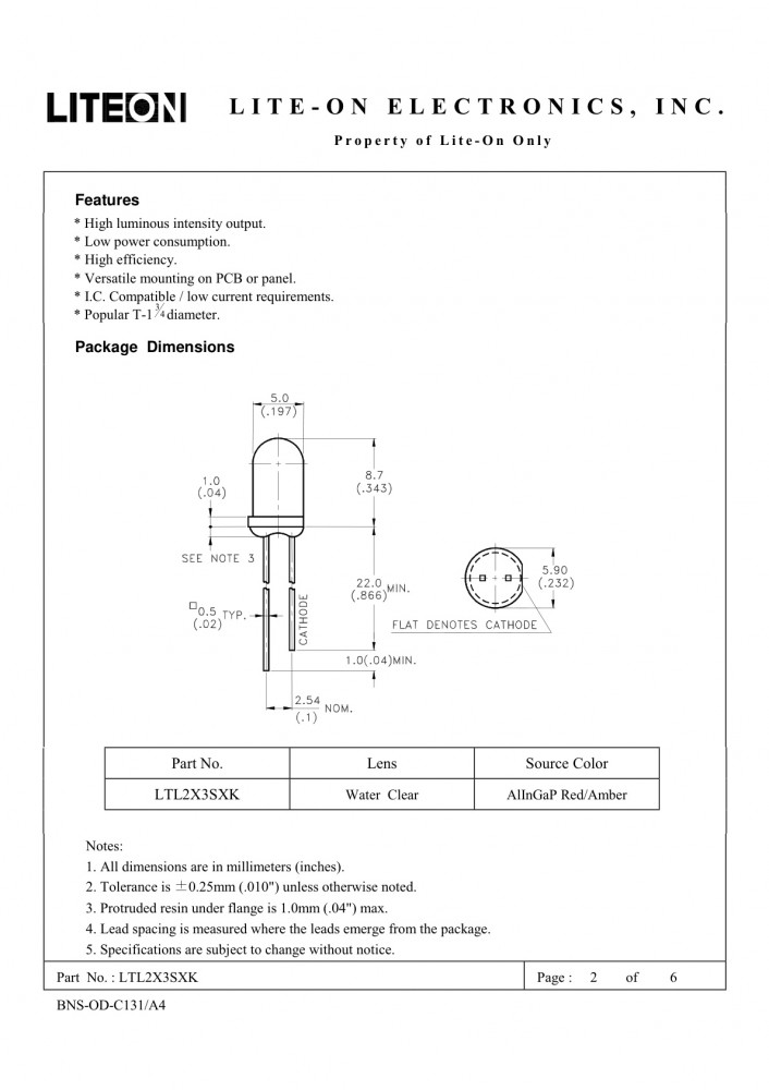 LTL2P3SEK datasheet page 2