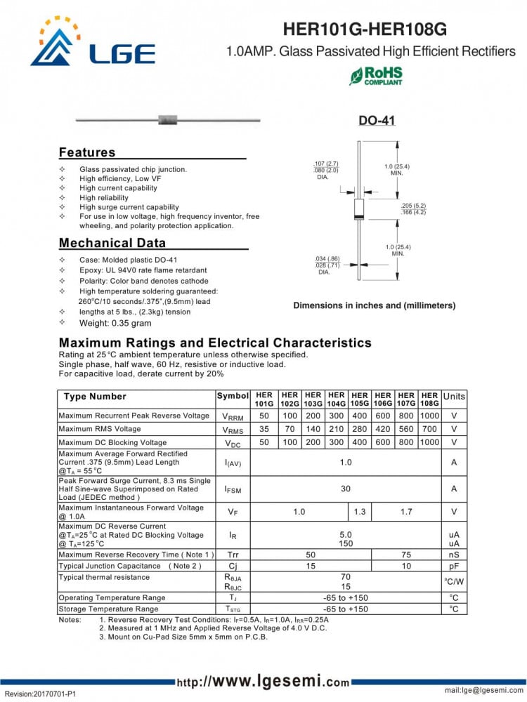 LGE HER108G datasheet page 1