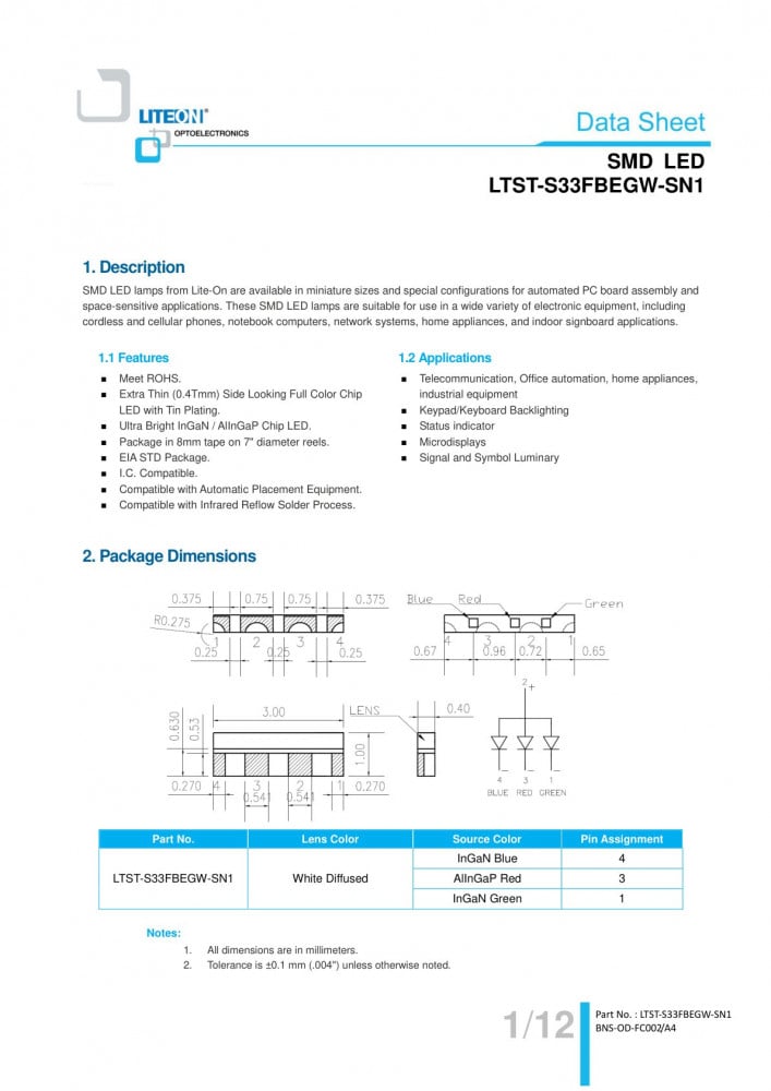 LTST-S33FBEGW-SN1 datasheet page 2