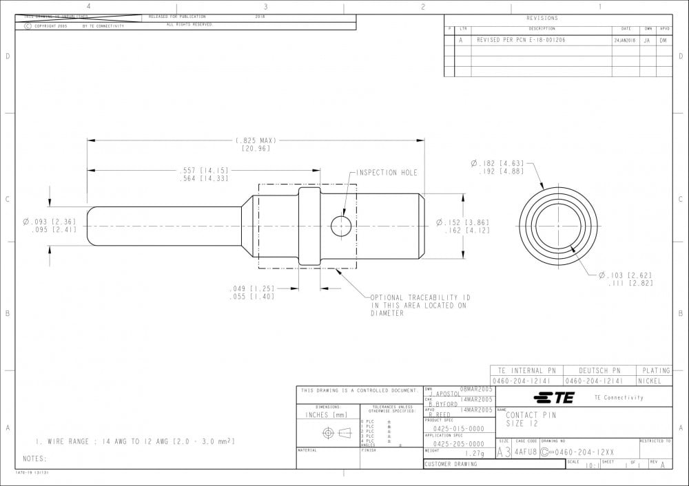 TE Connectivity technical drawing preview for 0460-204-12141