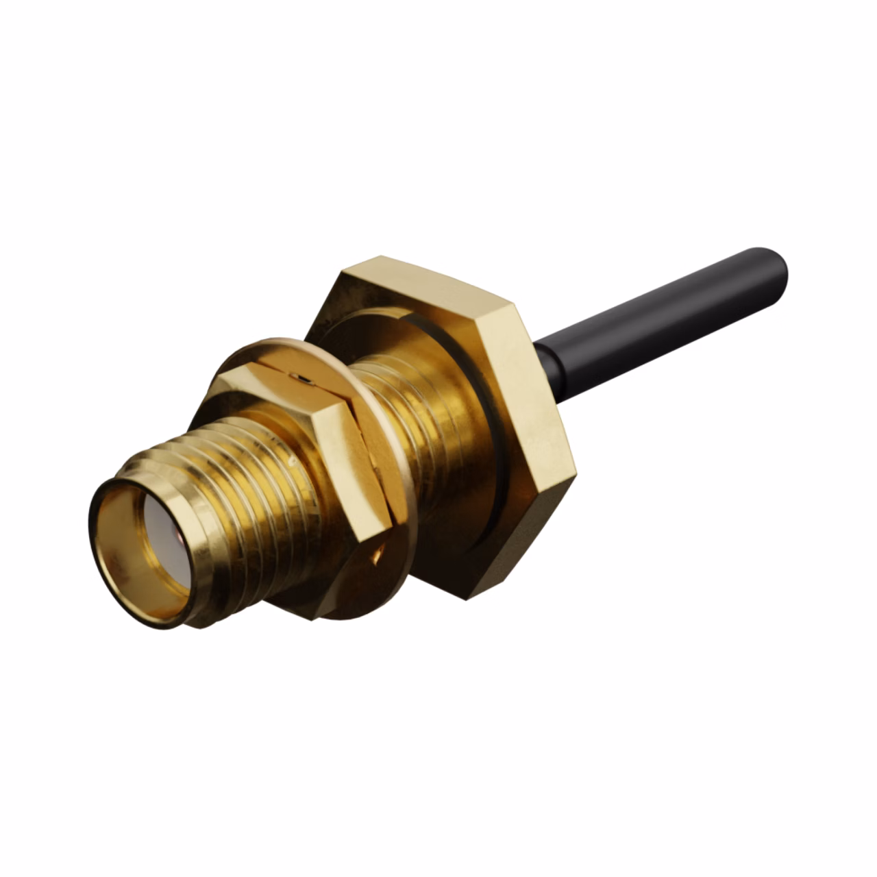 SMA Jack, Straight, Bulkhead, Solder, Brass Body, Gold (Au) Plated, for RG-405 (.086