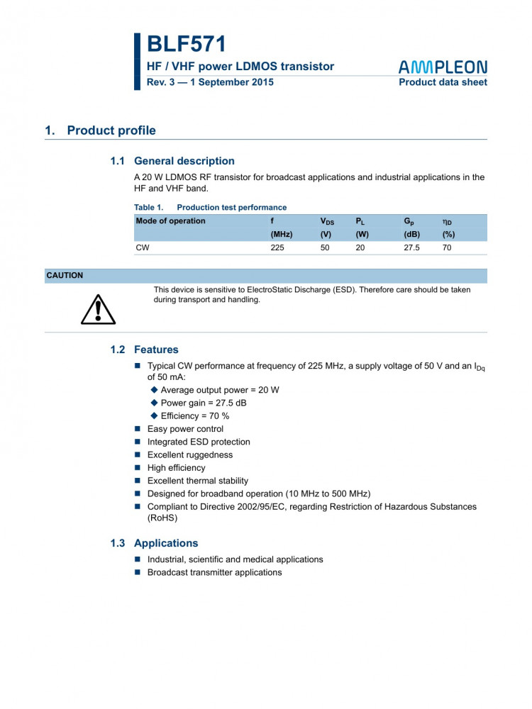 BLF571 datasheet preview, page 1