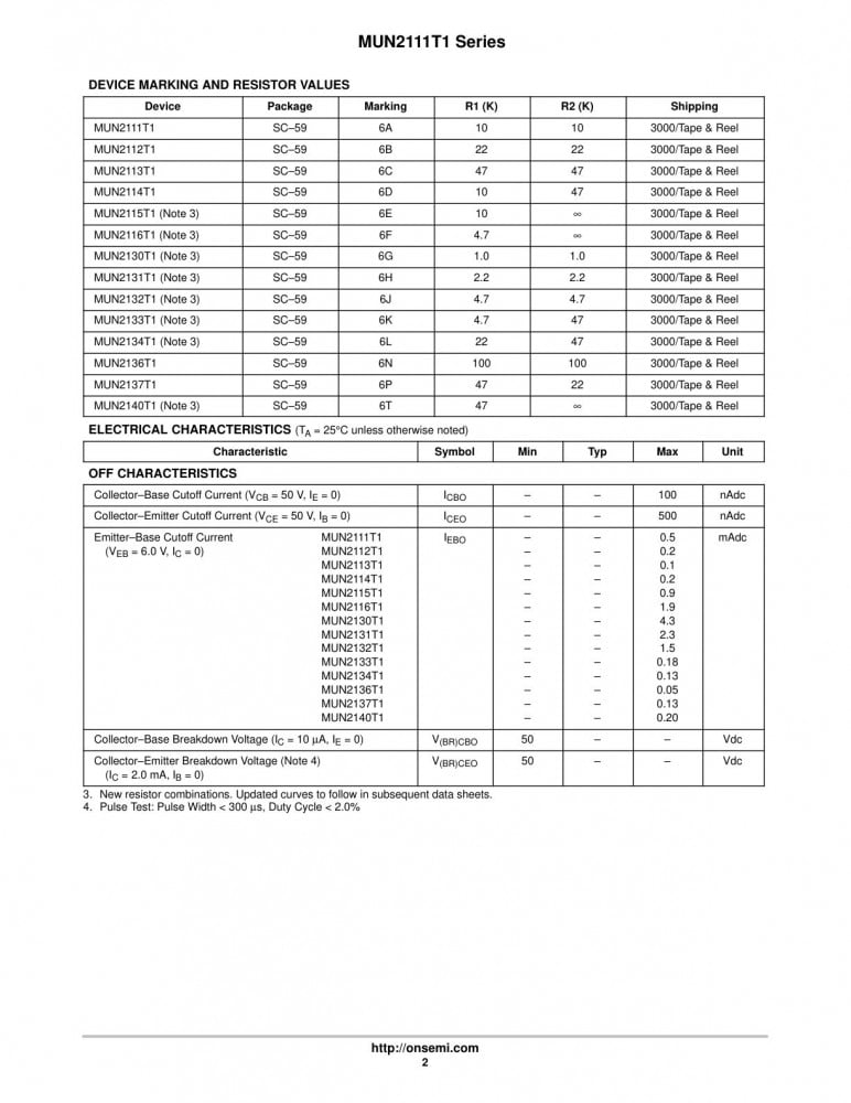 MUN2113T1 datasheet page 2