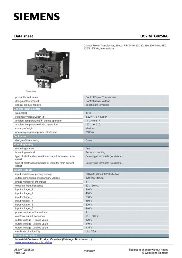 MTG0250A datasheet page 1