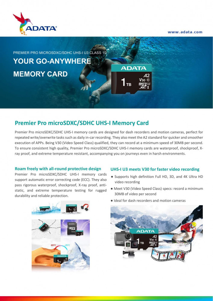 ADATA Premier Pro microSD memory card document page 1