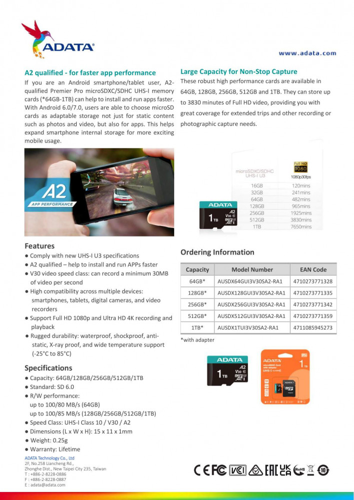 ADATA Premier Pro microSD memory card document page 2