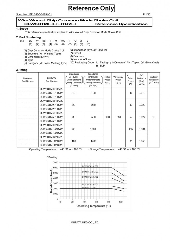 DLW5BTM101TQ2L reference specification page 1