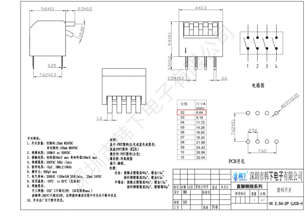 HX 2.54-2P CJCB-H specification page 1