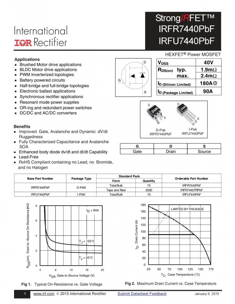IRFR7440TRPBF datasheet page 1