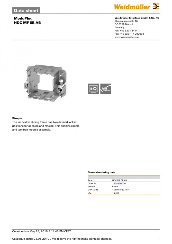 WEIDMULLER 1428920000 document page 1
