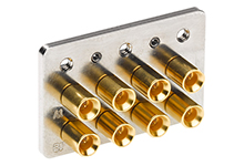 MMCX Plug, Reverse Polarity, Right-Angle, Crimp, RG-178/RG-196, Brass Body, Gold (Au) Plating, 50 Ohms