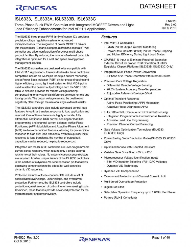 ISL6333B datasheet page 1
