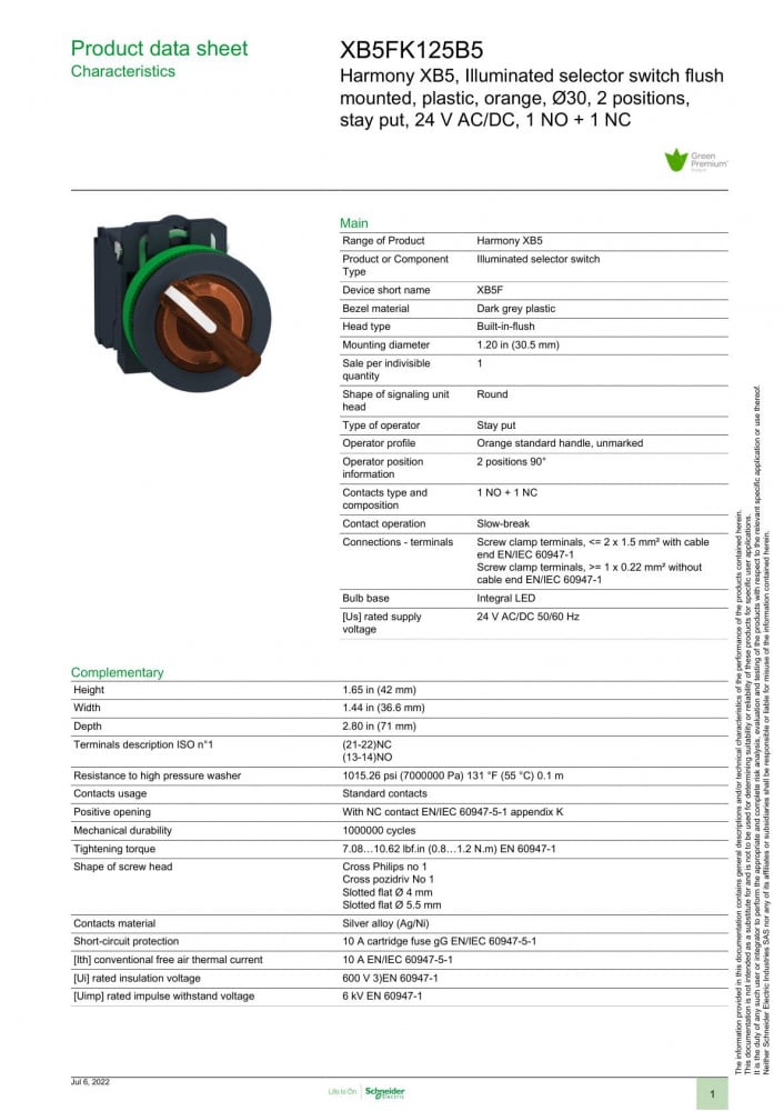 XB5FK125B5 technical document page 1