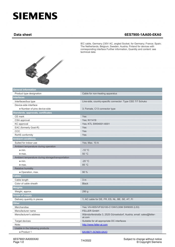 SIEMENS 6ES79001AA000XA0 datasheet page 1