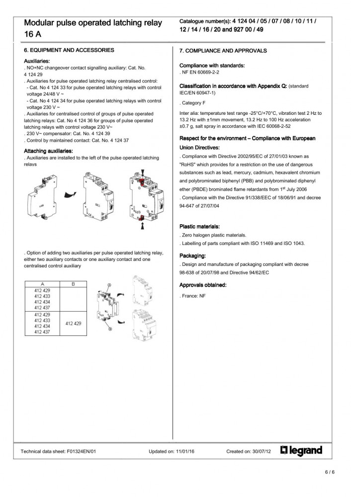 Legrand latching relay technical document, page 6