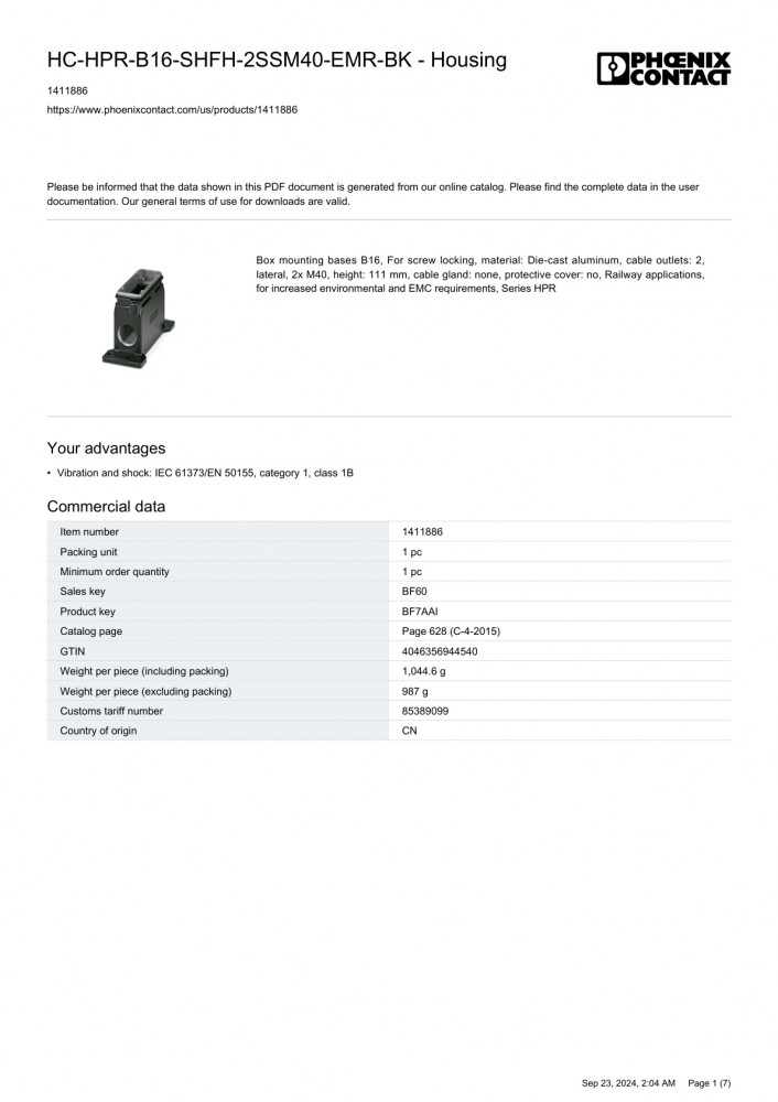 Phoenix Contact 1411886 technical document page 1