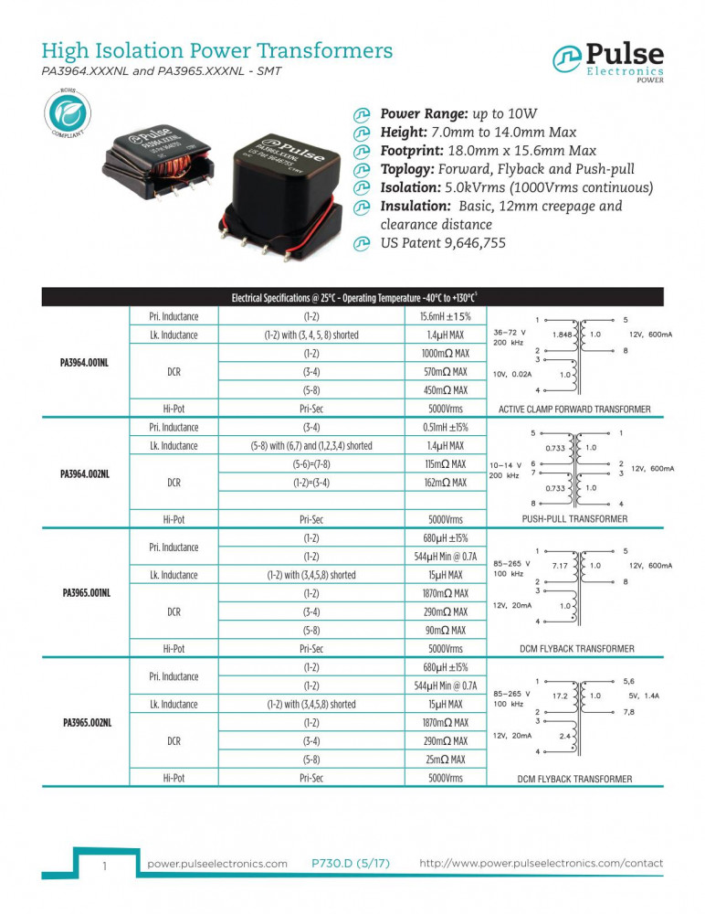 PA3965 transformer datasheet page 1
