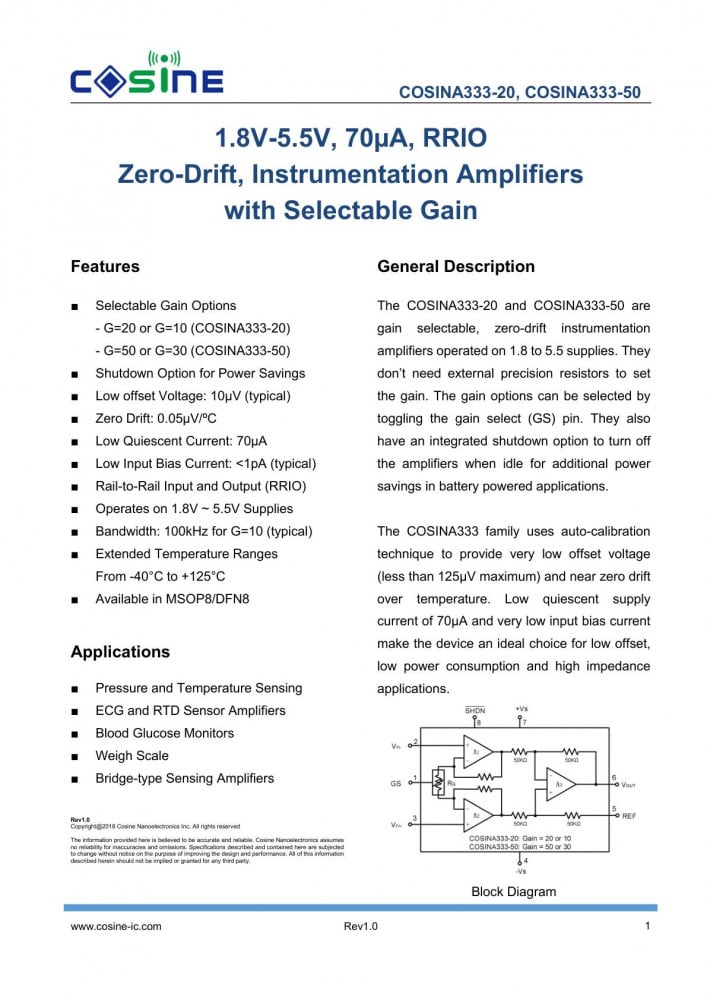 COSINA333-20MR datasheet page 1