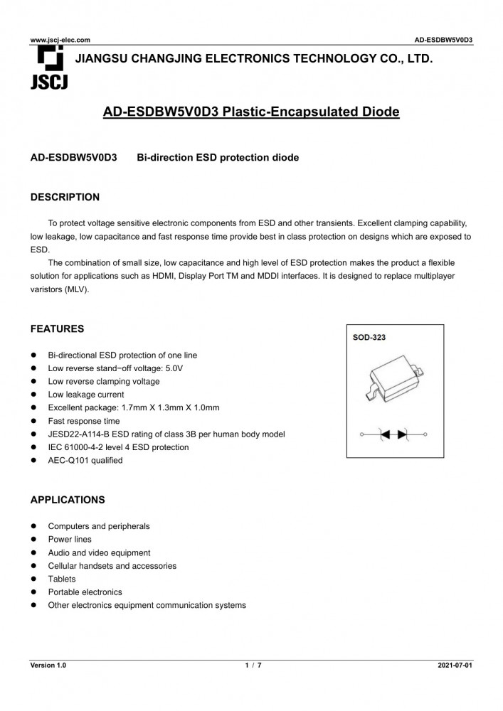 AD-ESDBW5V0D3 datasheet page 1