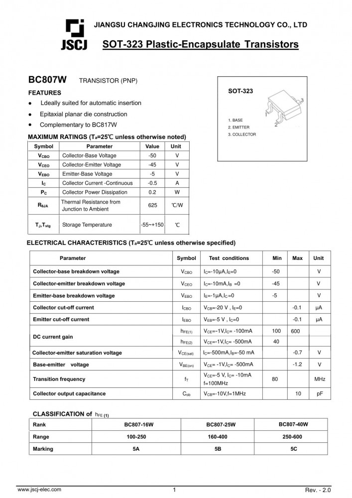 BC807W datasheet page 1