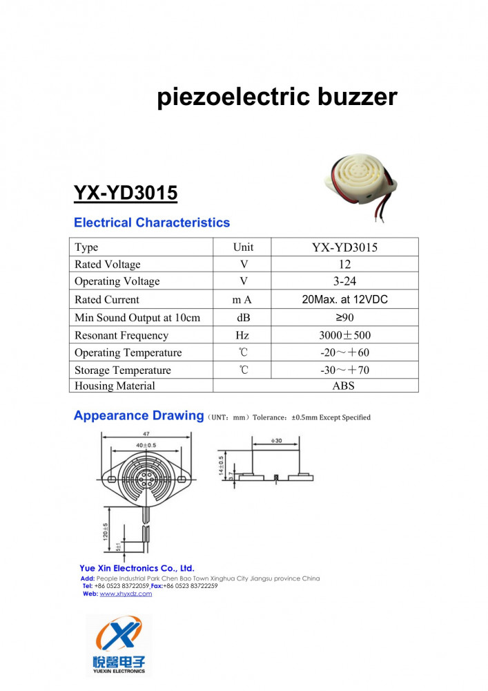 YX-YD3015I electrical characteristics page