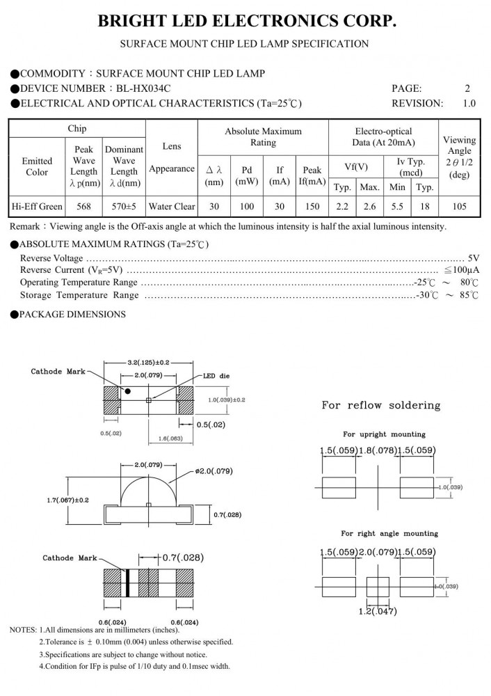 BL-HX034C specification document page 1