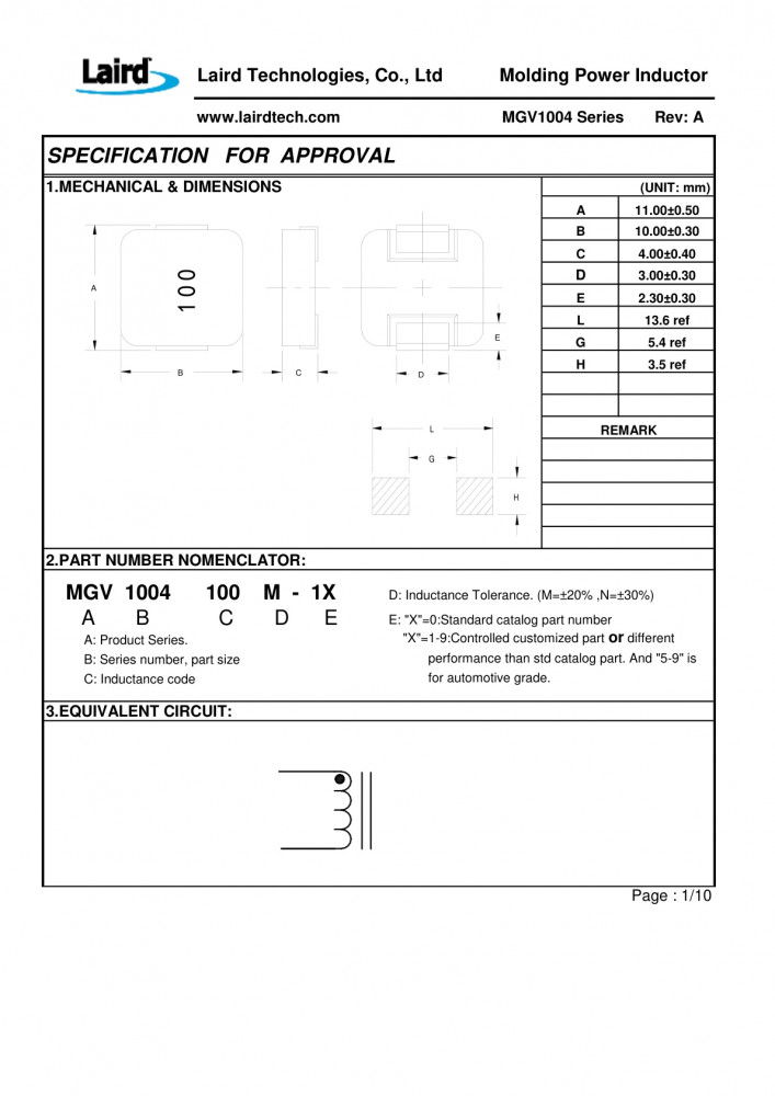 Laird MGV1004 datasheet page 3