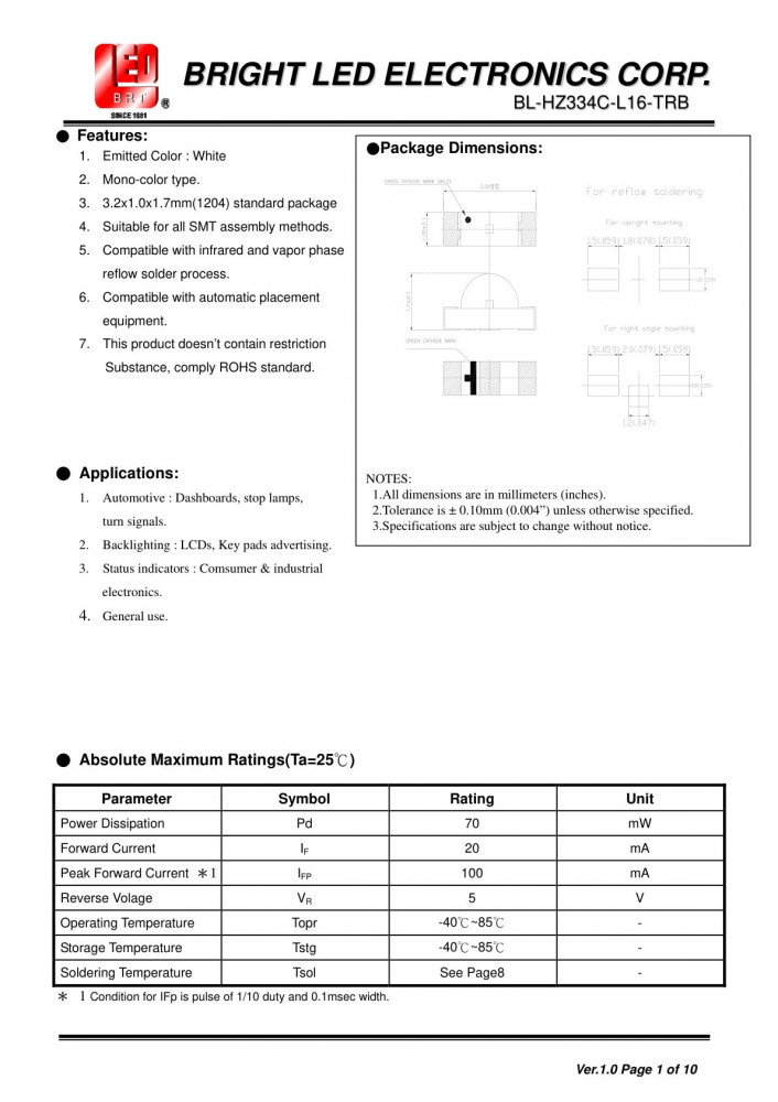 BL-HZ334C-L16-TRB datasheet page 1