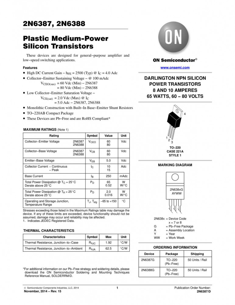 2N6388 technical document page 1
