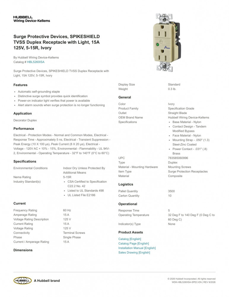 HBL5260ISA technical document preview