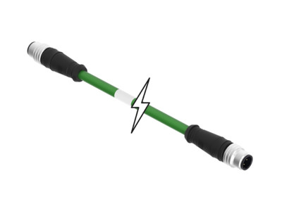 Micro-Change (M12) Double-Ended Cordset, 4 Poles, D-Coded, Male (Straight) to Male (Straight), 22 AWG, Shielded PUR Cable, 18.0m (59.05') Length